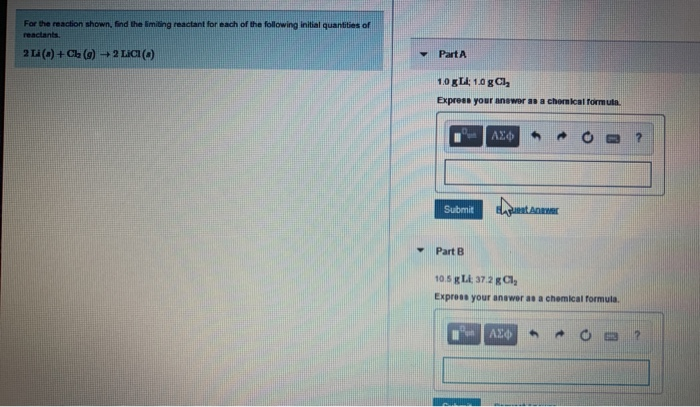 Solved For the reaction shown, find the limiting reactant | Chegg.com