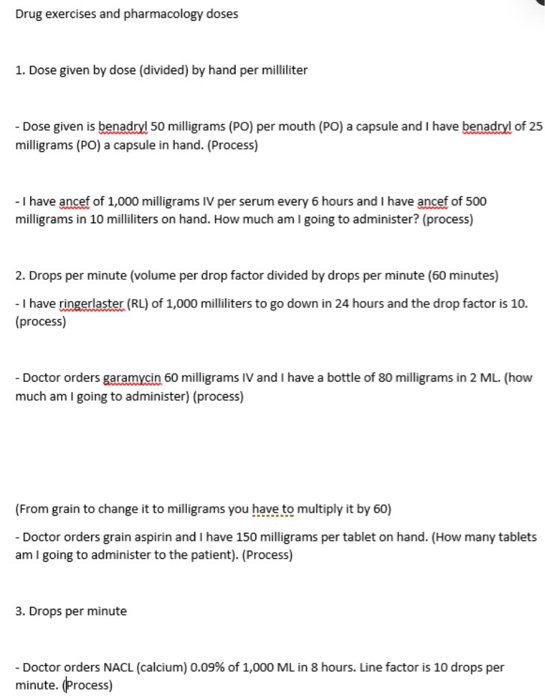 Solved Drug exercises and pharmacology doses 1. Dose given | Chegg.com