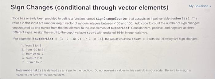 Solved Sign Changes (conditional through vector elements) My | Chegg.com