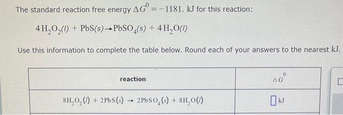 Solved The standard reaction free energy ΔG0=−1181.kJ for | Chegg.com