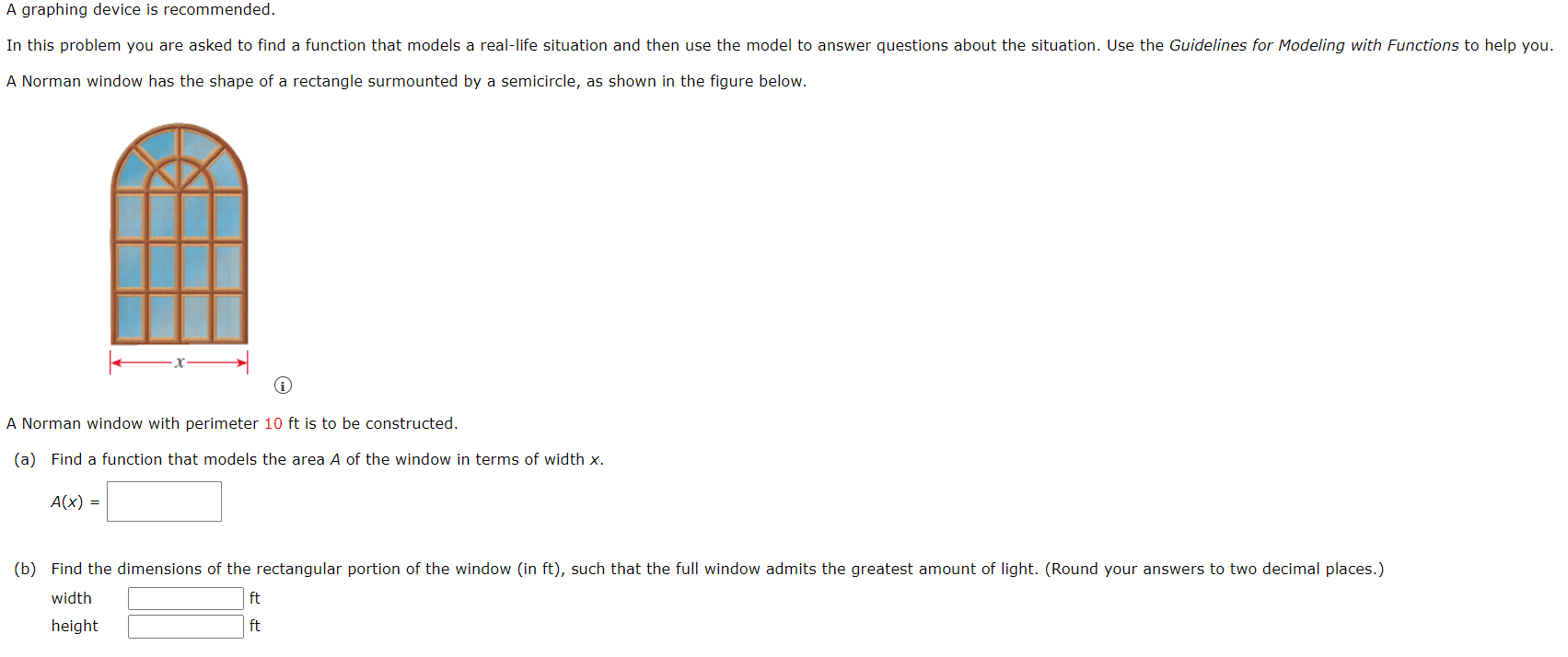 A graphing device is recommended. A Norman window has | Chegg.com