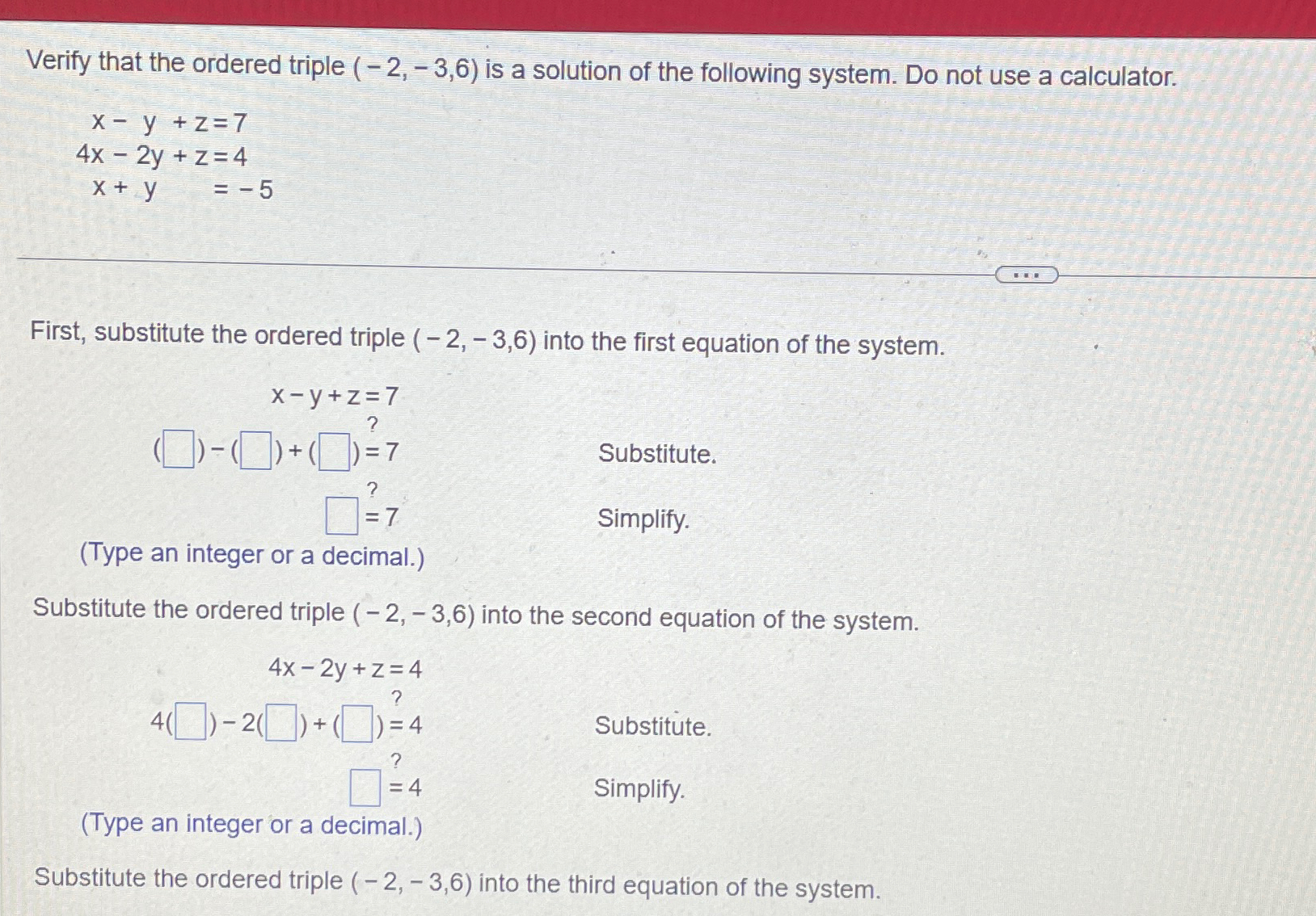 Solved Verify that the ordered triple (-2,-3,6) ﻿is a | Chegg.com