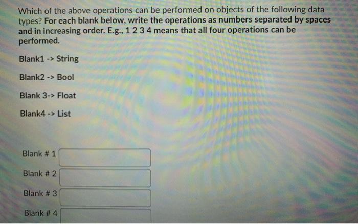 Solved Consider the following operations: 1: indexing an | Chegg.com