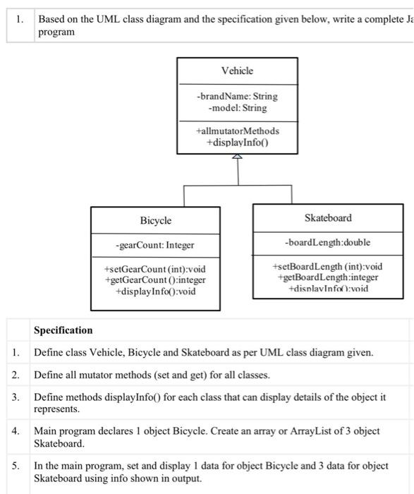 Solved 1. Based on the UML class diagram and the | Chegg.com