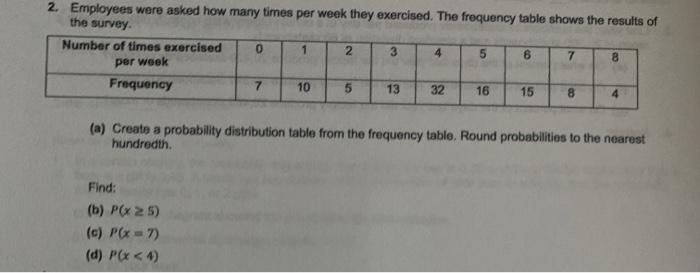 Solved 2. Employees were asked how many times per week they | Chegg.com