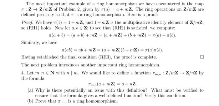 Solved The most important example of a ring homomorphism we | Chegg.com