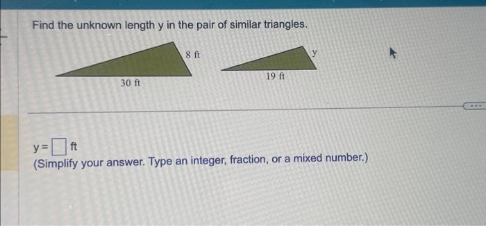 Solved Find the unknown length y in the pair of similar | Chegg.com