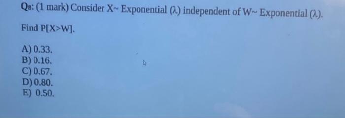 Solved Q:: (1 mark) Consider X∼ Exponential (λ ) independent | Chegg.com