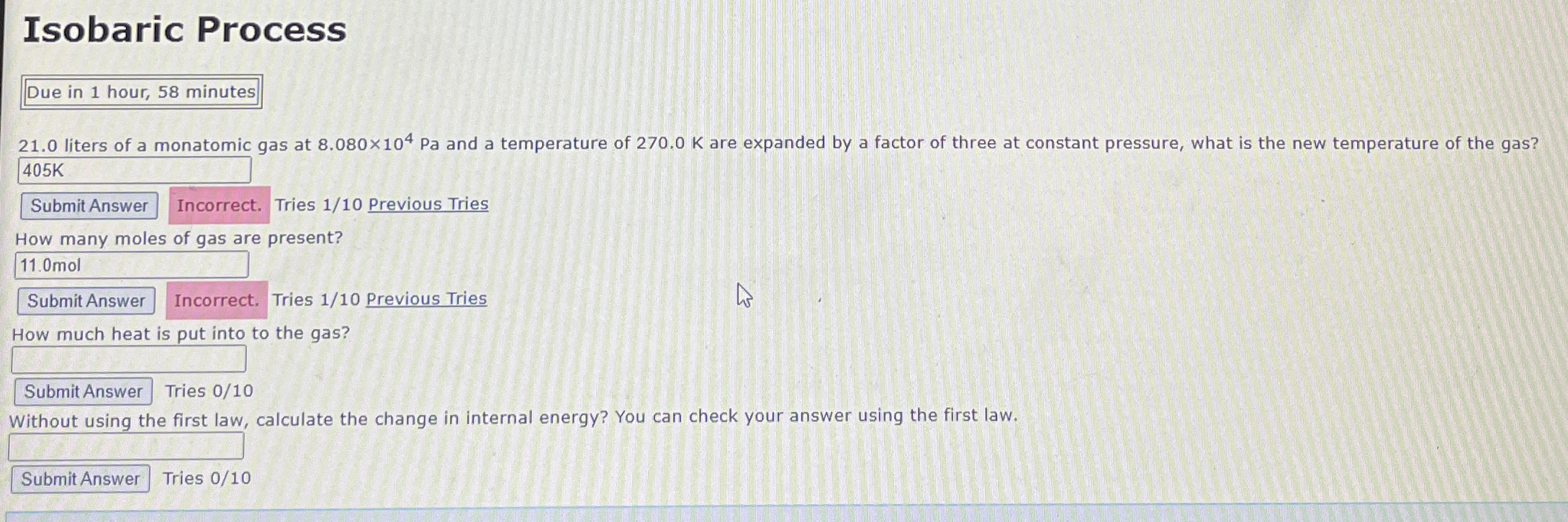 Solved Isobaric Process21. ﻿liters of a monatomic gas at | Chegg.com