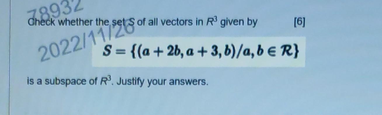 Solved Check whether the set S of all vectors in R3 given by | Chegg.com