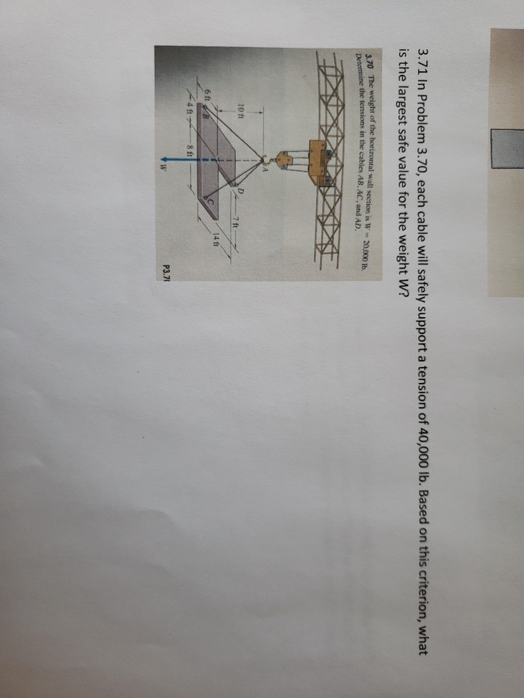 Solved 3.71 In Problem 3.70, each cable will safely support | Chegg.com