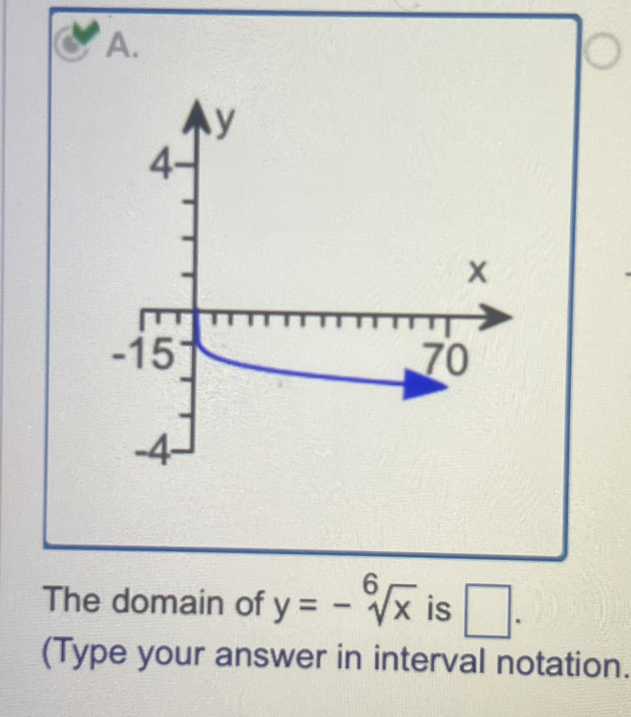 Solved A.The domain of y=-x6 ﻿is(Type your answer in | Chegg.com