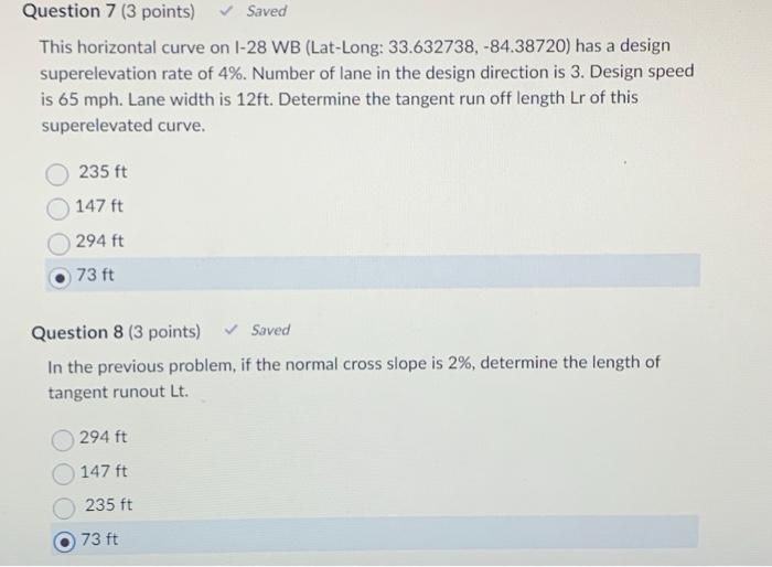 Solved Question 7 (3 points) Saved This horizontal curve on | Chegg.com
