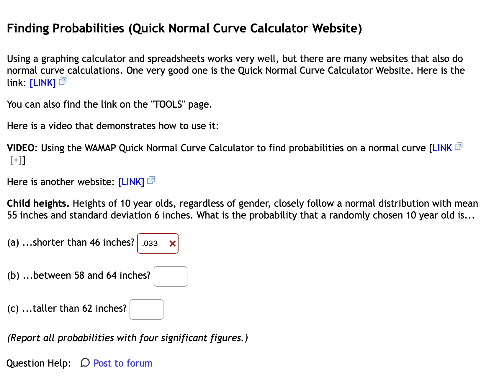 Solved Finding Probabilities (Quick Normal Curve Calculator | Chegg.com