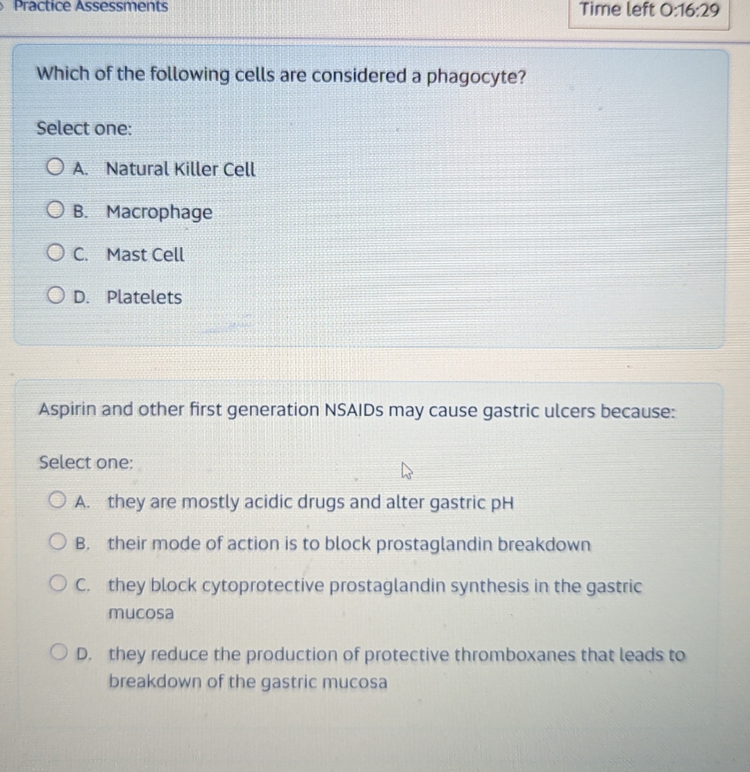 Solved Practice AssessmentsTime left 0:16:29Which of the | Chegg.com