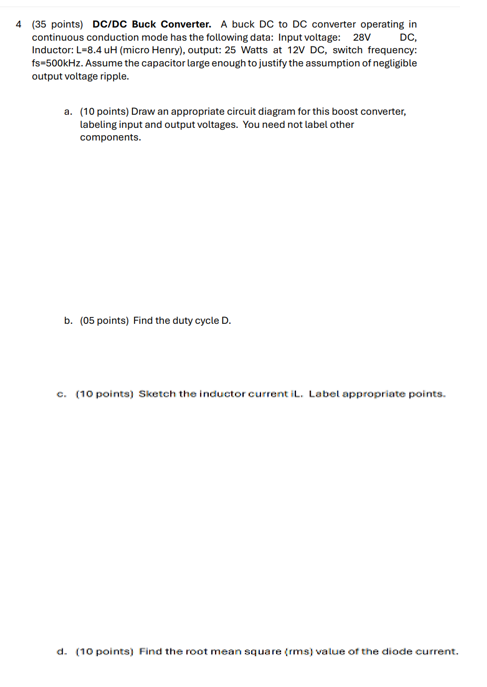 Solved 4 (35 ﻿points) ﻿DC/DC Buck Converter. A buck DC to DC | Chegg.com