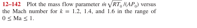 Solved 12-142 ﻿Plot the mass flow parameter m˙RT02AP0 | Chegg.com