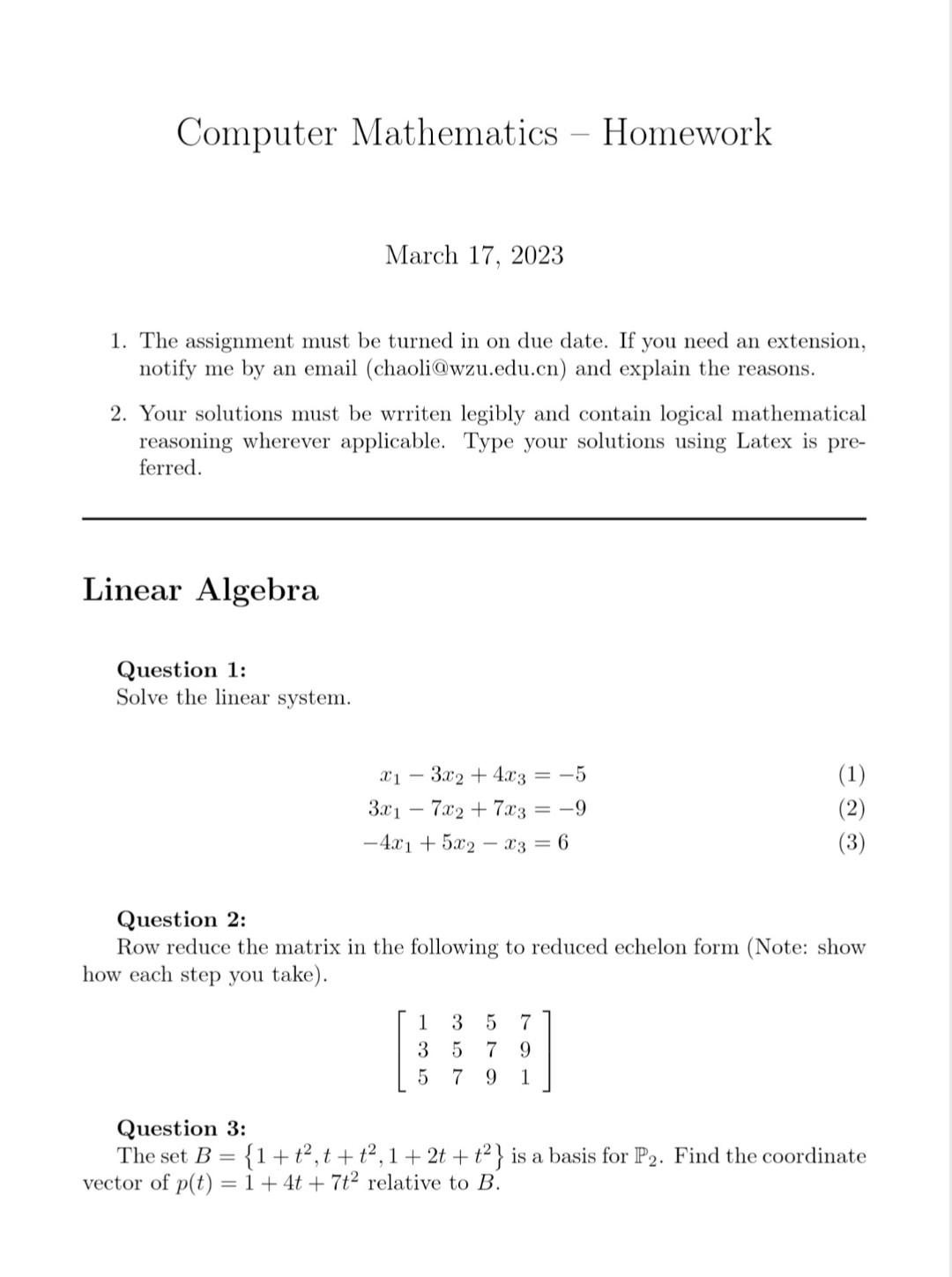 Solved Computer Mathematics - Homework March 17, 2023 1. The | Chegg.com