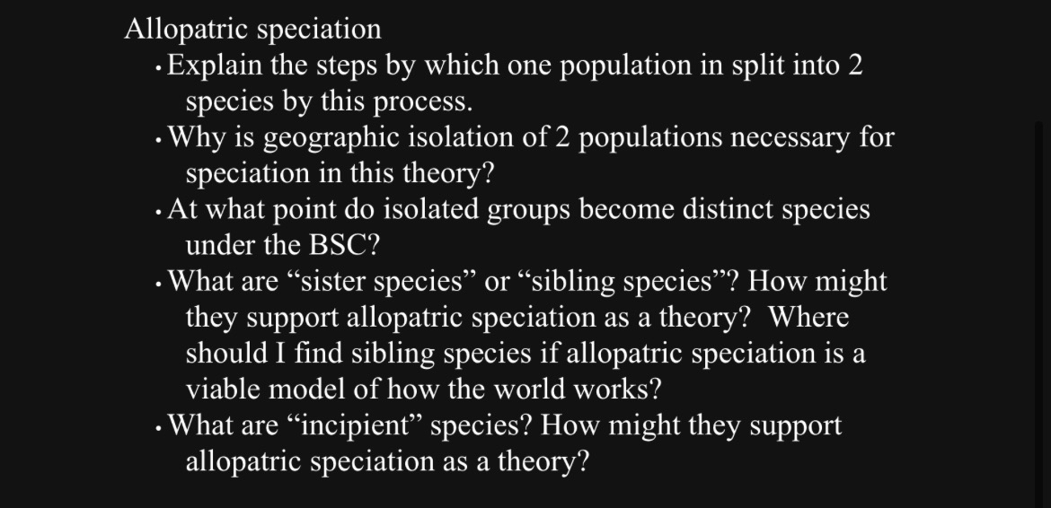 Solved Allopatric speciation-Explain the steps by which one | Chegg.com