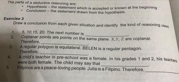 Solved The parts of a deductive reasoning are: - Hypothesis | Chegg.com
