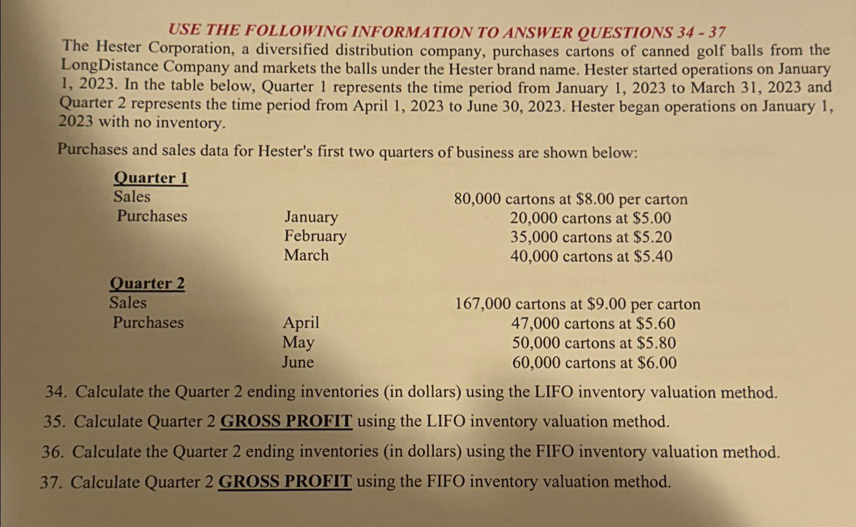 Solved USE THE FOLLOWING INFORMATION TO ANSWER QUESTIONS | Chegg.com