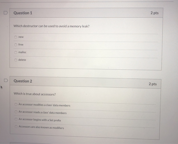 Solved Question 1 2 pts Which destructor can be used to | Chegg.com
