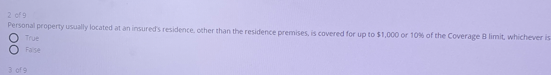 Solved 2 ﻿of 9Personal property usually located at an | Chegg.com