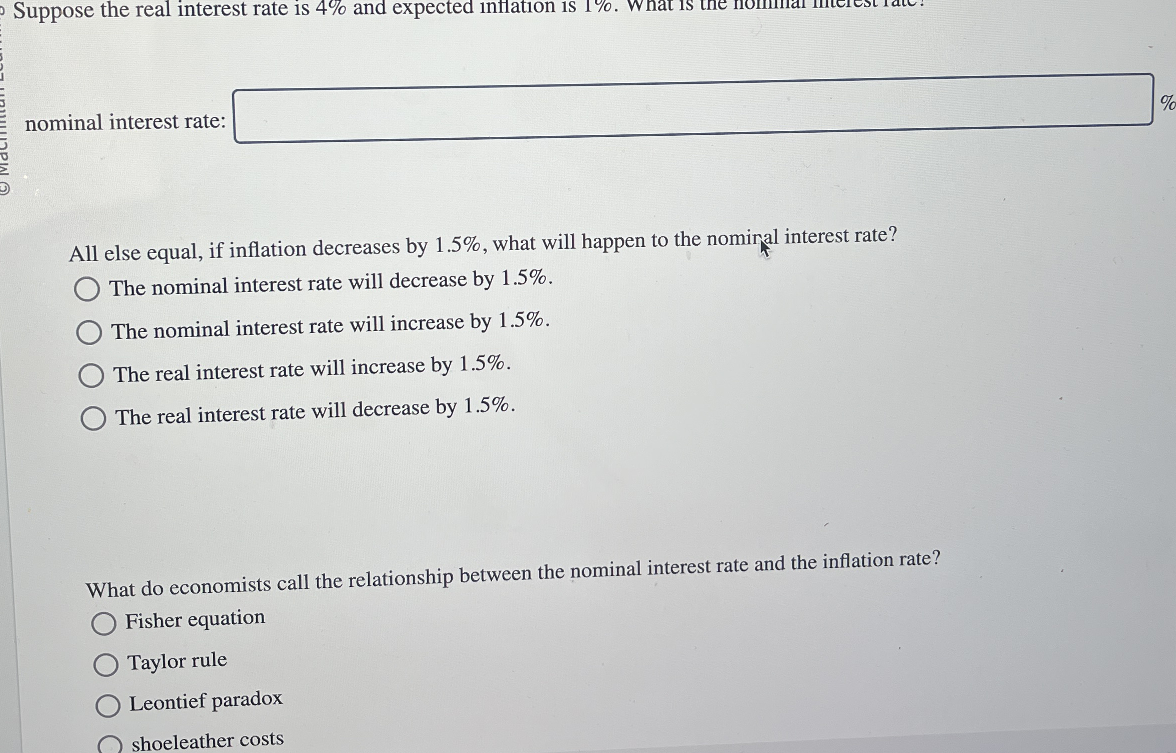 Suppose the real interest rate is 4% ﻿and expected | Chegg.com