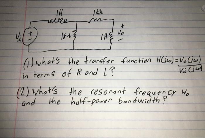 Solved (1) what's the transfer function H(jw)=V0(jω) in | Chegg.com