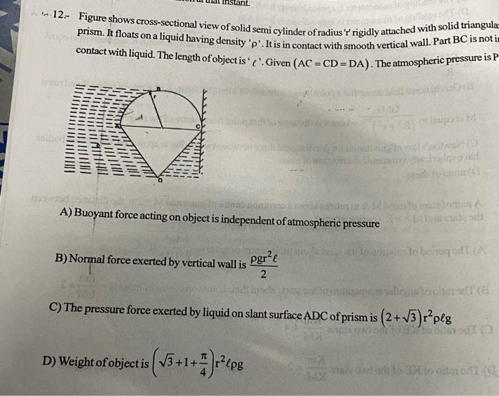 Solved 12.- Figure shows cross-sectional view of solid semi | Chegg.com