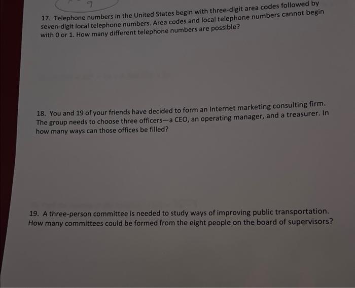 Solved 17. Telephone numbers in the United States begin with | Chegg.com