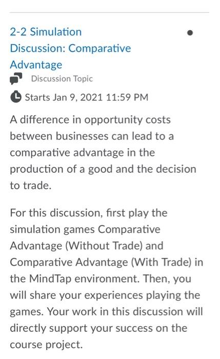 Solved 2-2 Simulation Discussion: Comparative Advantage | Chegg.com
