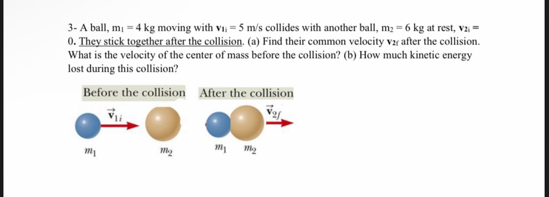 Solved 3- ﻿A ball, m1=4kg ﻿moving with v1i=5ms ﻿collides | Chegg.com