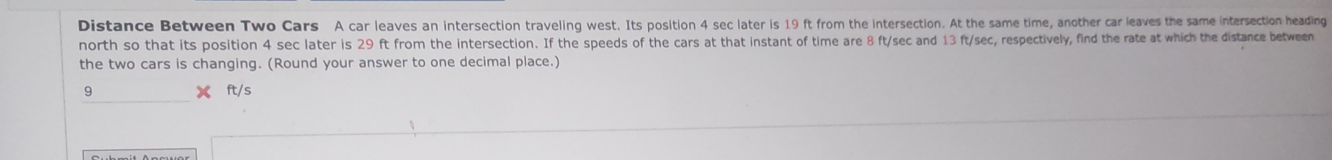 Solved Distance Between Two Cars A car leaves an | Chegg.com