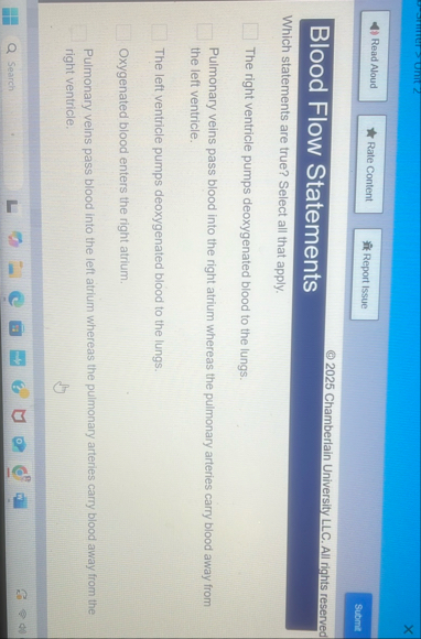 Solved Blood Flow Statements2025 ﻿Chamberlain University | Chegg.com