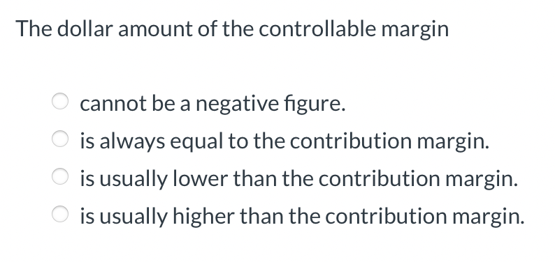 Solved The Dollar Amount Of The Controllable Margincannot Be