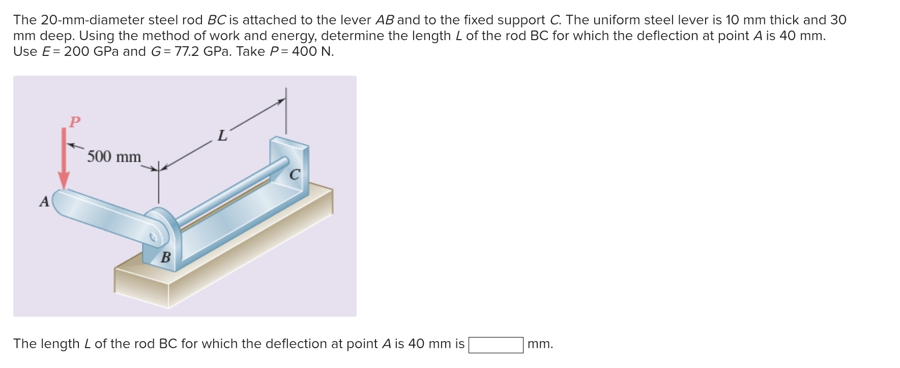 Solved The 20-mm-diameter steel rod BC ﻿is attached to the | Chegg.com