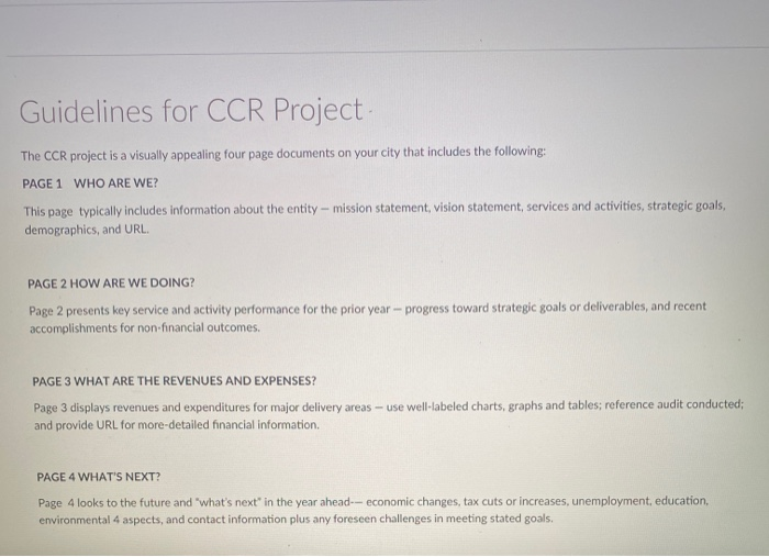 Guidelines for CCR Project The CCR project is a | Chegg.com