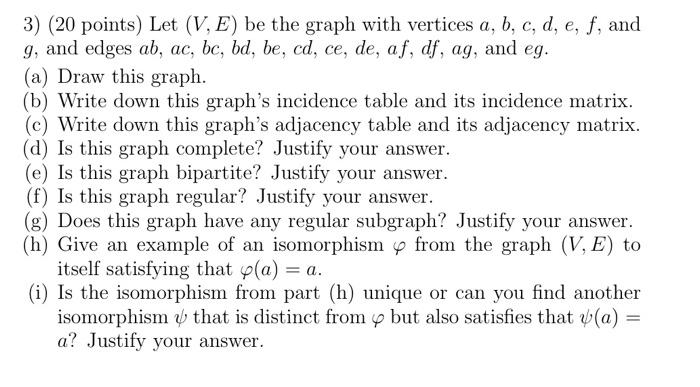 Solved 3) (20 points) Let (V,E) be the graph with vertices | Chegg.com