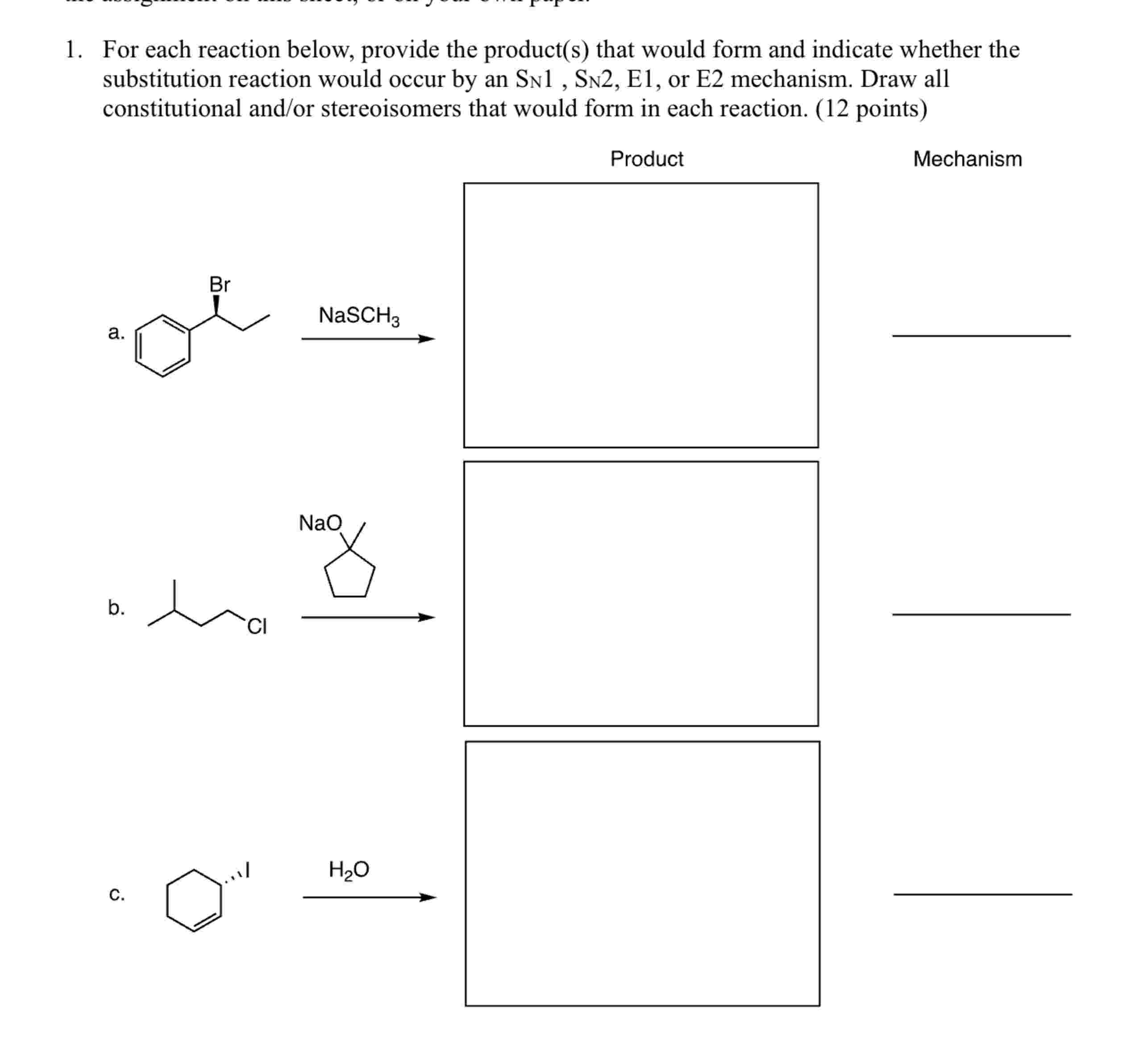 Solved For each reaction below, provide the product(s) ﻿that | Chegg.com