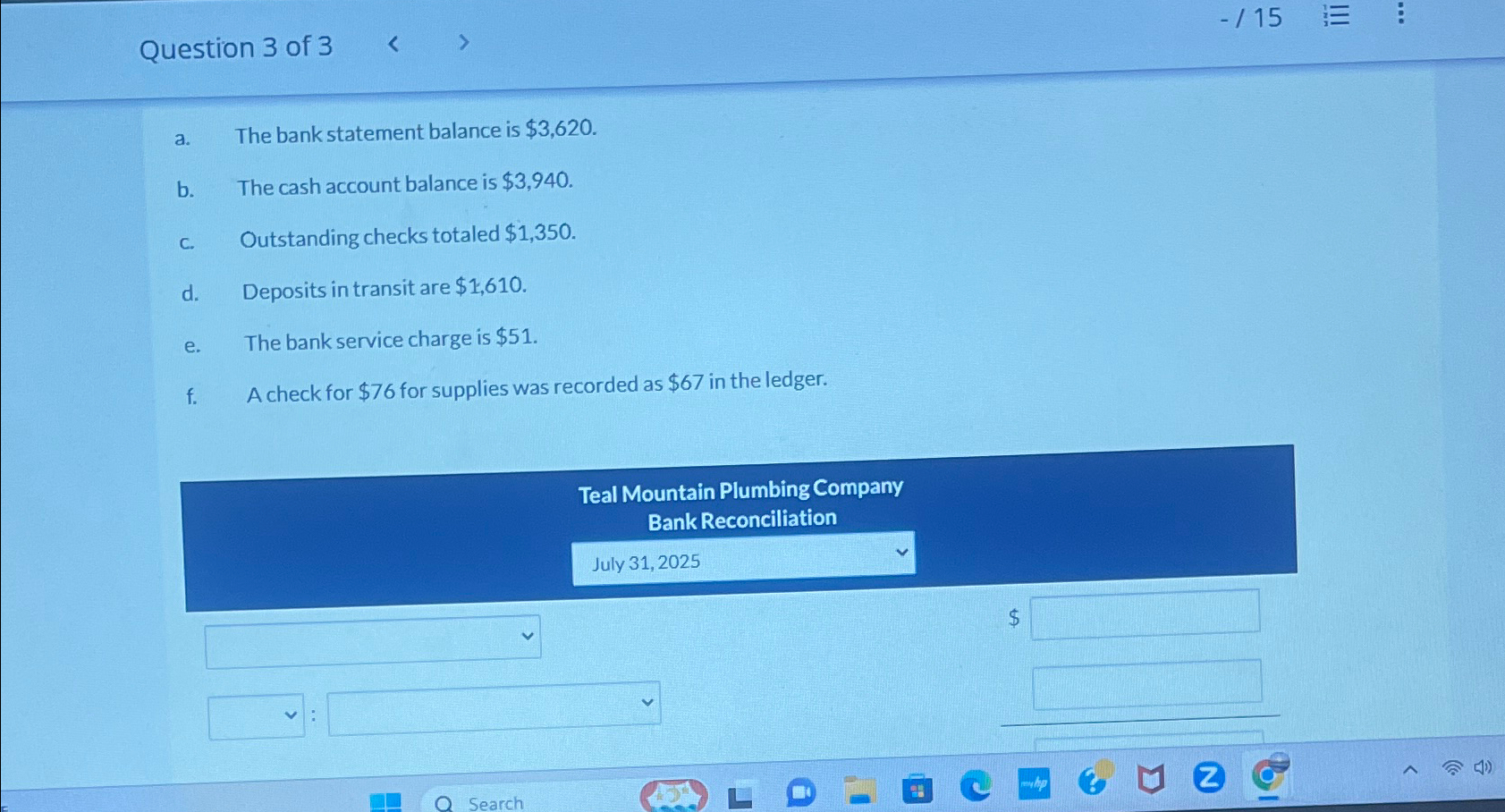 Solved Question 3 ﻿of 3a. ﻿The bank statement balance is | Chegg.com