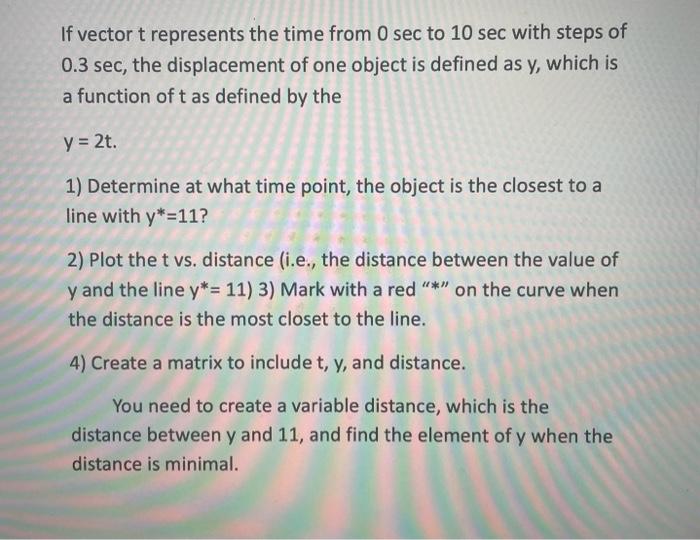 Solved If vector t represents the time from 0sec to 10sec | Chegg.com