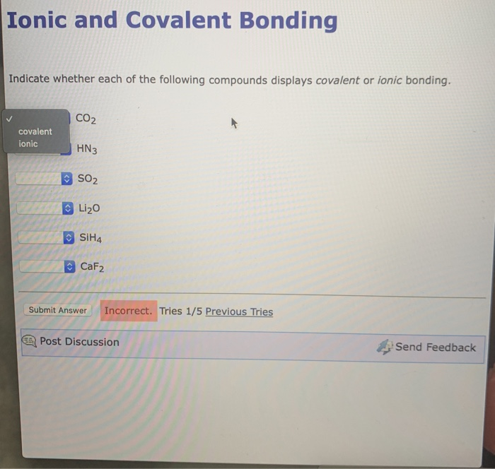 Solved Ionic and Covalent Bonding Indicate whether each of | Chegg.com