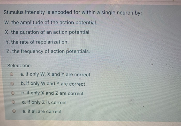 Solved Stimulus intensity is encoded for within a single | Chegg.com