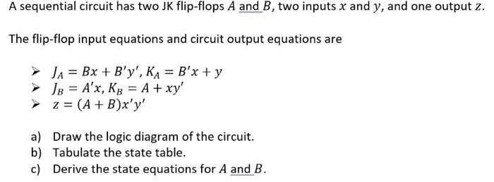 Solved A sequential circuit has two JK flip-flops A and B, | Chegg.com
