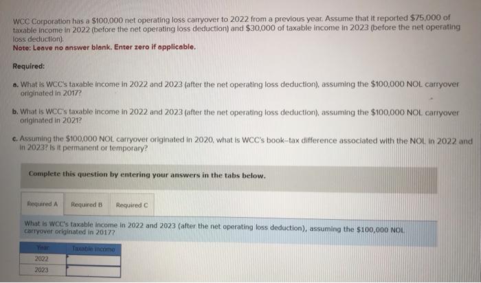 Solved WCC Corporation has a $100,000 net operating loss | Chegg.com