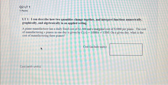 Solved LT 1: I can describe how two quantities change | Chegg.com