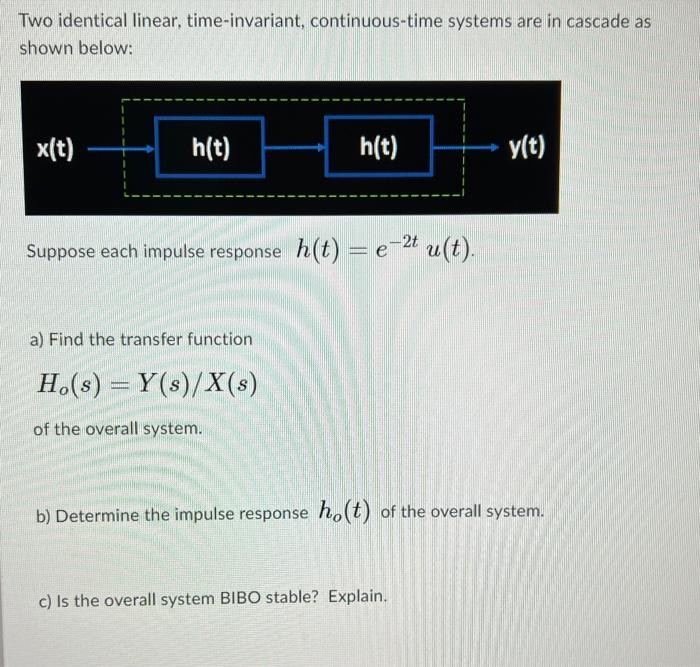 Solved Two identical linear, time-invariant, continuous-time | Chegg.com