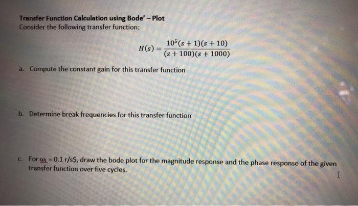 Solved Transfer Function Calculation using Bode' - Plot | Chegg.com