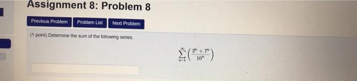 Solved Assignment 8 Problem 8 Previous Problem Problem List 